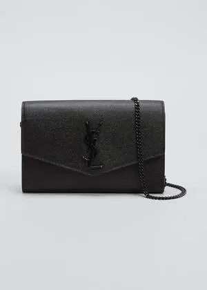 Saint Laurent Uptown Ysl Wallet On Chain In Grained Leather 1000 Nero