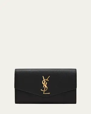 Saint Laurent Uptown Wallet On Chain In Grained Leather - Black