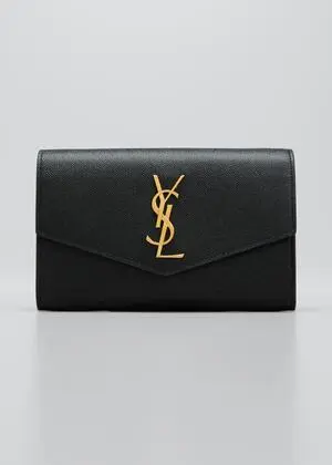 Saint Laurent Uptown Ysl Wallet On Chain In Grained Leather One-color