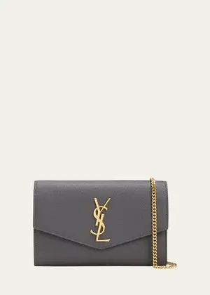 Saint Laurent Uptown Ysl Wallet On Chain In Grained Leather Storm