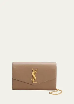 Saint Laurent Uptown Ysl Wallet On Chain In Grained Leather Taupe