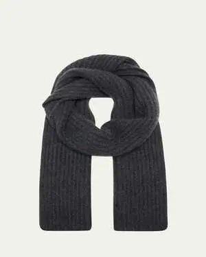 Bergdorf Goodman Ribbed Cashmere Scarf, Black Charcoal