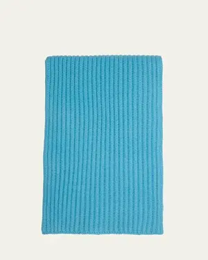 Bergdorf Goodman Ribbed Cashmere Scarf, Black Ltblue