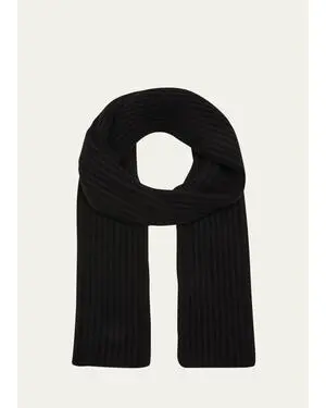 Bergdorf Goodman Ribbed Cashmere Scarf, Black Mdred