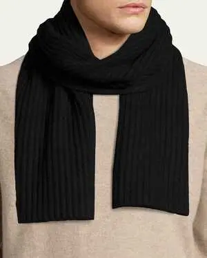 Bergdorf Goodman Ribbed Cashmere Scarf, Black Navy