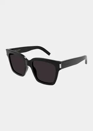 Saint Laurent Saint Laurent Rectangle Acetate Sunglasses 001 Shiny Black