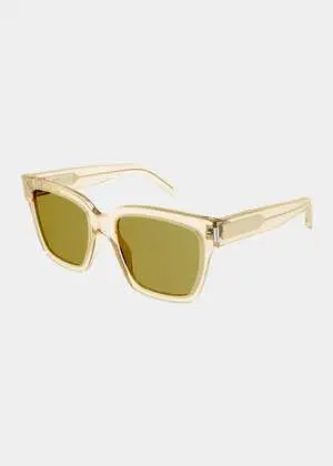 Saint Laurent Saint Laurent Rectangle Acetate Sunglasses 005 Shiny Transpa