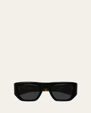 Saint Laurent Rectangle Acetate Sunglasses - Shiny Solid Black