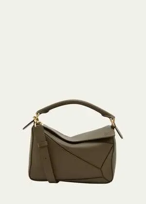 Loewe Loewe Puzzle Small Bag In Leather Dark Khaki Green