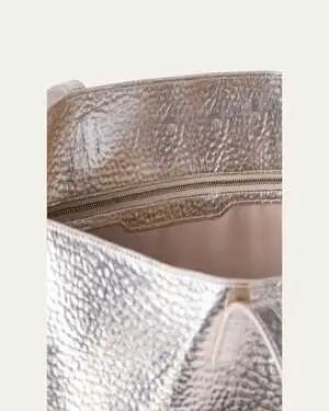 Akris Ai Medium Hammered Shoulder Bag - Stucco Metallic