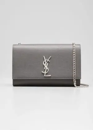 Saint Laurent Kate Medium YSL Grain De Poudre Wallet On Chain - Gray