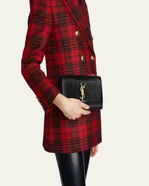 Saint Laurent Kate Small Shoulder Bag In Grained Leather - Black