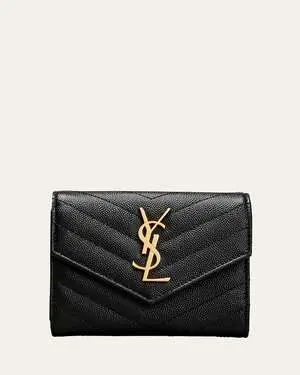 Saint Laurent Monogram Trifold Wallet In Grained Leather - Black