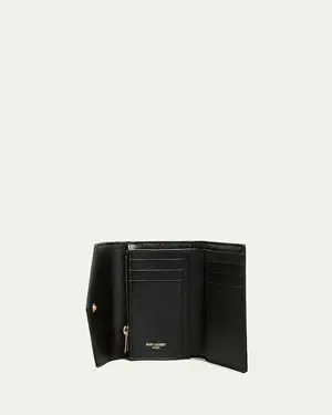 Saint Laurent Cassandre Monogram Trifold Wallet In Grained Leather - Black