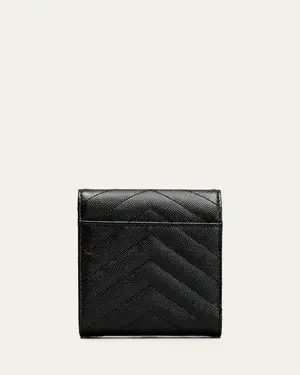 Saint Laurent Cassandre Monogram Trifold Wallet In Grained Leather - Black