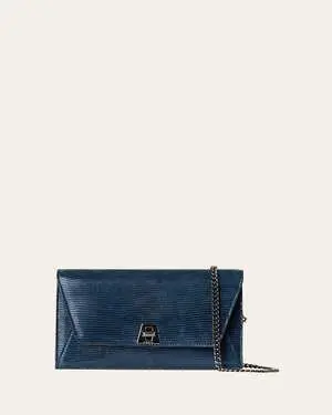 Akris Anouk Lizard-print Clutch Bag With Chain - Admiral Blue