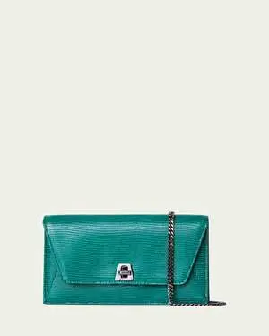 Akris Anouk Lizard-print Clutch Bag With Chain - Emerald