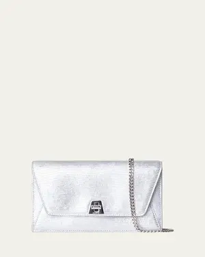 Akris Anouk Lizard-print Clutch Bag With Chain - Silver Metallic