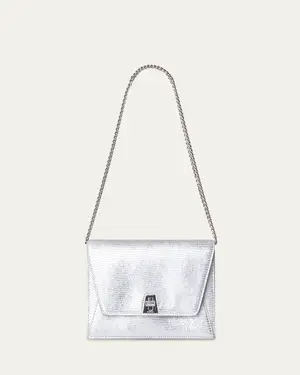 Akris Anouk Lizard-print Clutch Bag With Chain - Silver Metallic