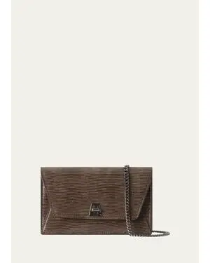 Akris Akris Anouk Lizard-Print Clutch Bag With Chain Taupe