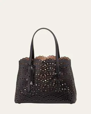 Alaïa Mina 25 Vienne Wave Perforated Leather Tote Bag - Black