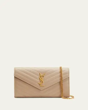 Saint Laurent YSL Monogram Wallet On Chain - Dark Beige