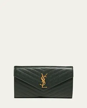 Saint Laurent YSL Monogram Wallet On Chain Dark Emerald