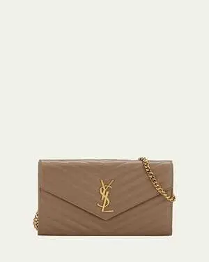 Saint Laurent YSL Monogram Wallet On Chain Taupe