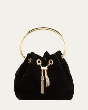 JIMMY CHOO Bon Bon Velvet Top Handle Bag - Black