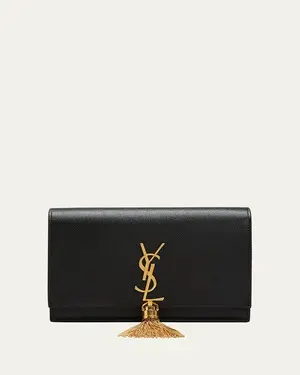 Saint Laurent Kate Tassel Wallet On Chain In Grained Leather - Black