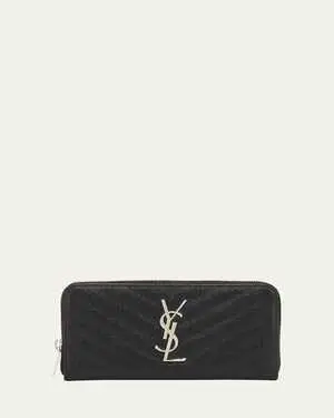 Saint Laurent Monogram Large Zip Wallet In Grained Leather - Black