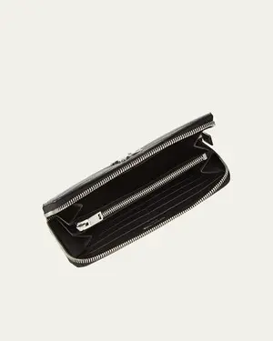 Saint Laurent Monogram Large Zip Wallet In Grained Leather - Black