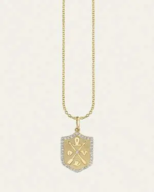 SYDNEY EVAN Small Love Script Pave Border Charm Necklace