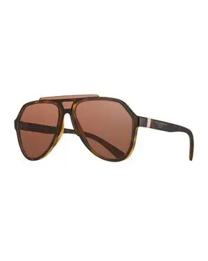Dolce & Gabbana Men's DG Brow-Bar Aviator Sunglasses - Havana