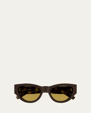 Saint Laurent Saint Laurent Acetate Cat-Eye Sunglasses Shiny Solid Dark Brown