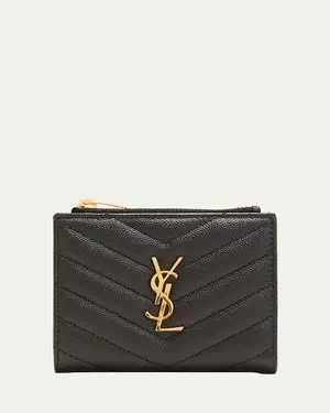 Saint Laurent Monogram Small Ziptop Wallet In Grained Leather - Black