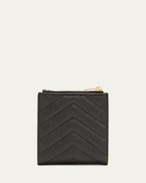 Saint Laurent Monogram Small Ziptop Wallet In Grained Leather - Black