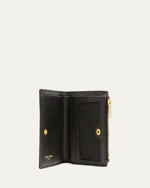 Saint Laurent Monogram Small Ziptop Wallet In Grained Leather - Black