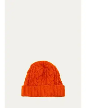 Bergdorf Goodman Cable-knit Cashmere Beanie - Rust