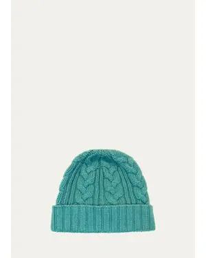 Bergdorf Goodman Cable-knit Cashmere Beanie - Silver Blu