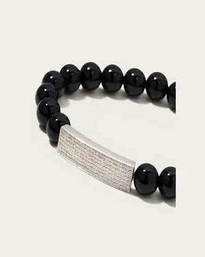 SYDNEY EVAN 8mm Onyx And Diamond Bar Bracelet