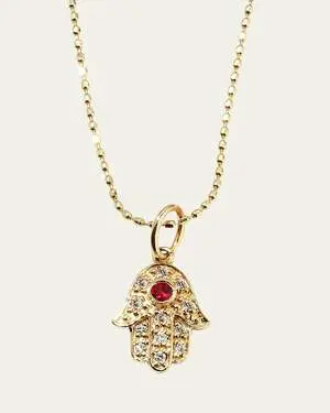 SYDNEY EVAN 14k Diamond And Ruby Hamsa Pendant Necklace
