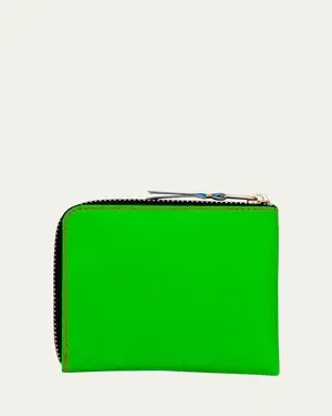 Comme Des Garçons Men's Super Fluo Leather Zip Wallet - Orange/green