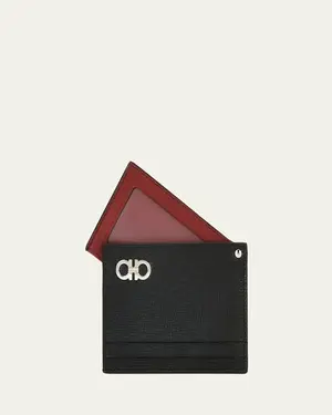 FERRAGAMO Revival Gancini Leather Card Case With Flip-out Id Window, /red