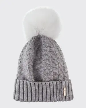 Gorski Knit Hat With Fox Pompom - Gray/White | Editorialist display picture 3