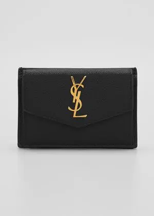Saint Laurent Ysl Monogram Flap Card Case In Grained Leather 2346taupe