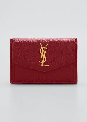 Saint Laurent Ysl Monogram Flap Card Case In Grained Leather 6008 Opyum Red
