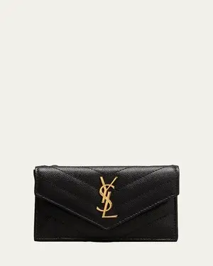 Saint Laurent Monogram Flap Card Case In Grained Leather - Black