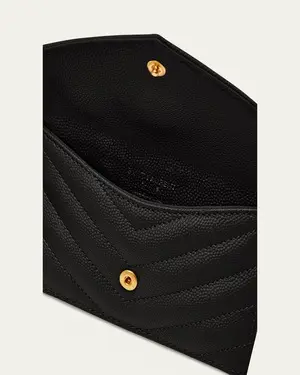 Saint Laurent Monogram Flap Card Case In Grained Leather - Black