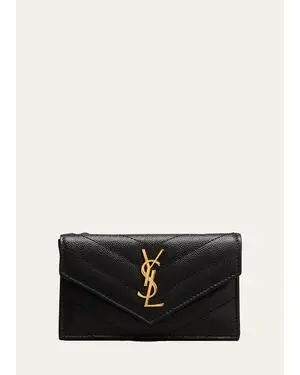 Saint Laurent Monogram Flap Card Case In Grained Leather - Black